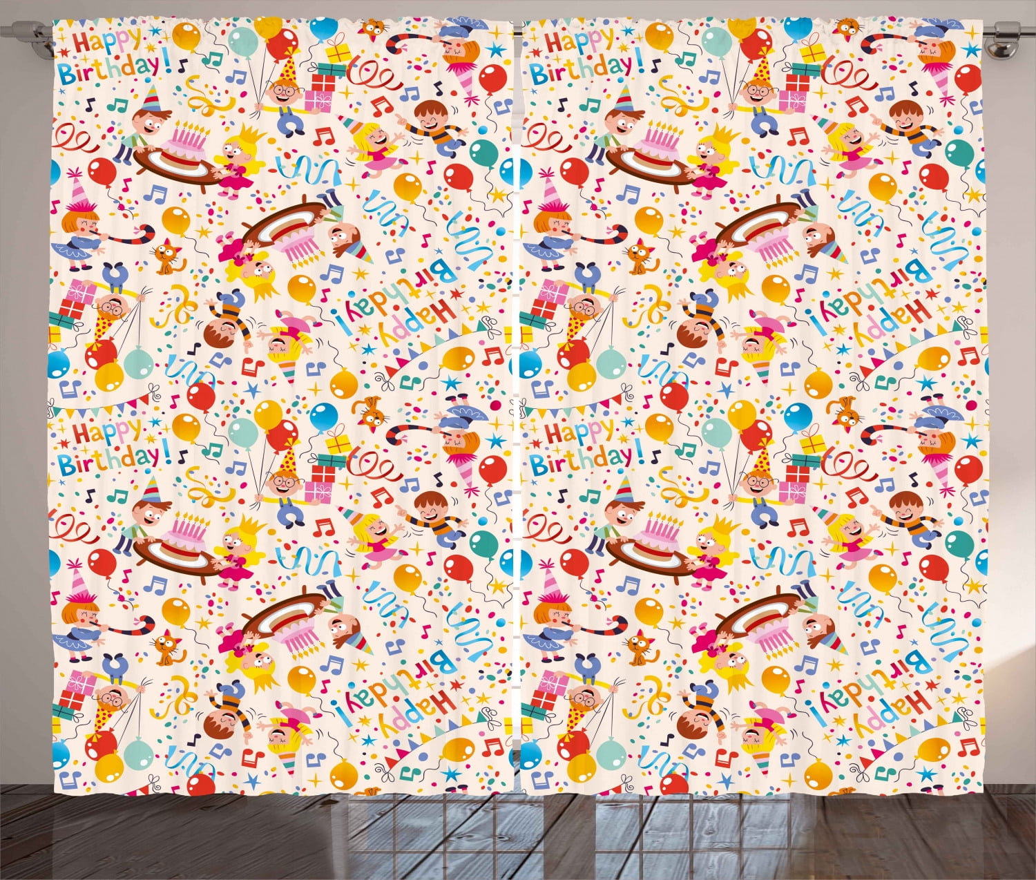 Ambesonne Birthday Curtains 2 Panel Set, Celebration, 108" x 90 ...