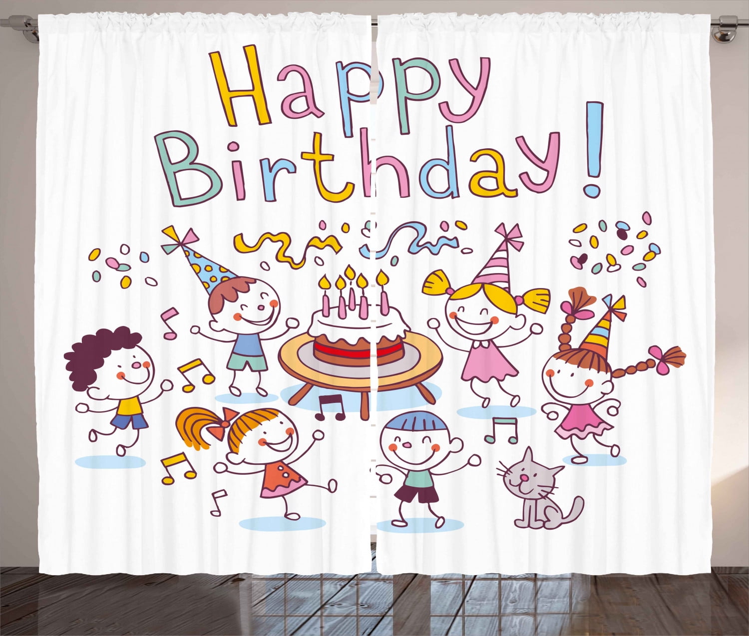 Ambesonne Birthday Curtains 2 Panel Set, Birthday Party, 108" x 90 ...