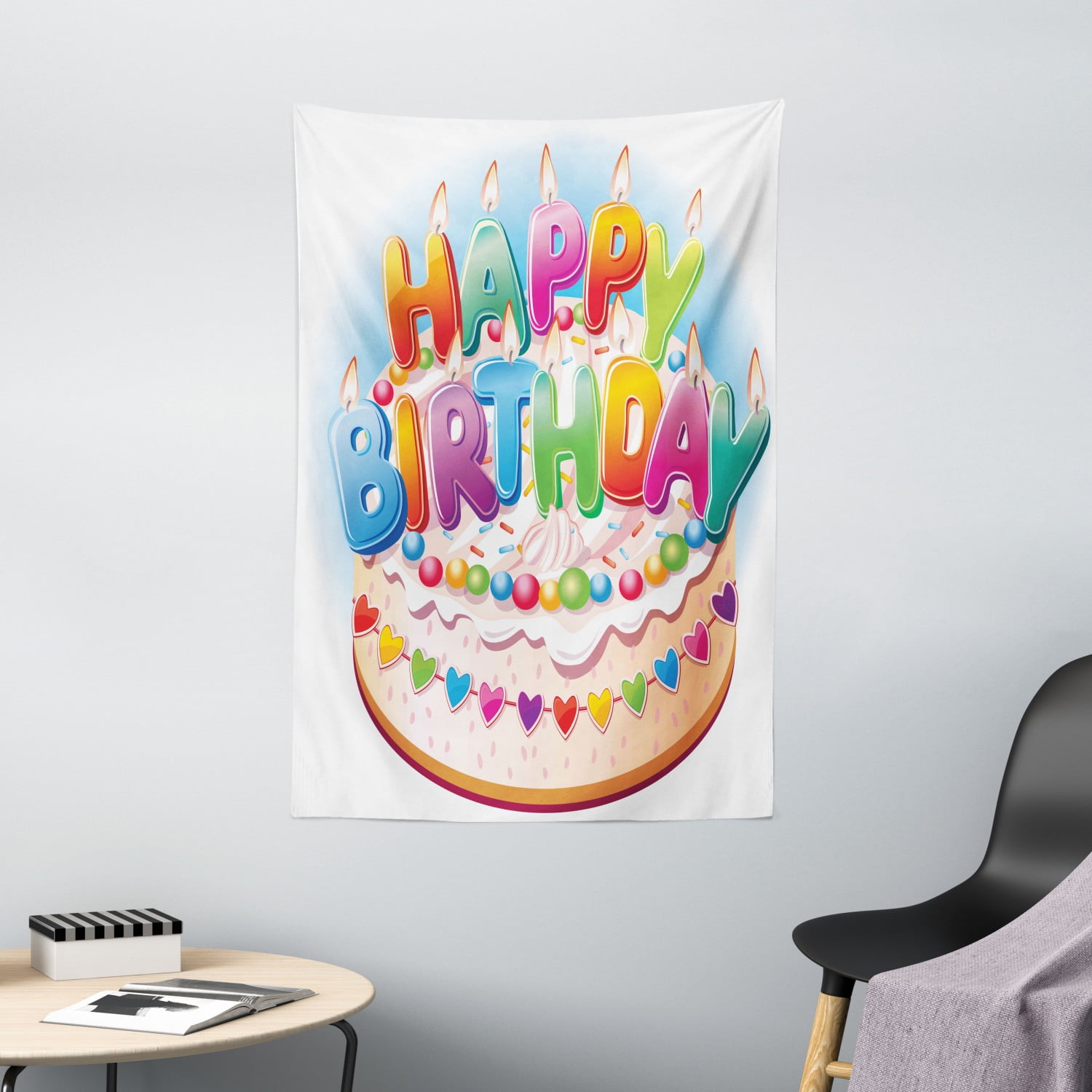 Birthday Decorations for Kids Tapestry, Cartoon Happy Birthday Party ...