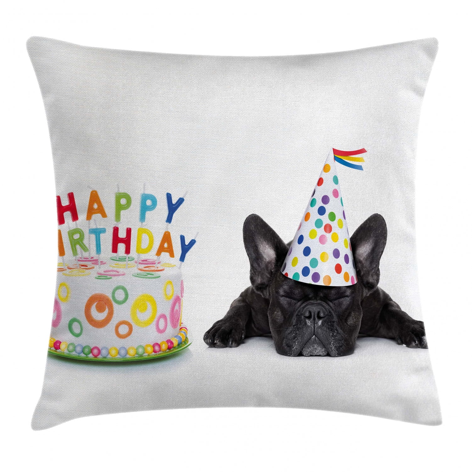 Birthday Decorations for Kids Throw Pillow Cushion Cover, Sleepy French ...