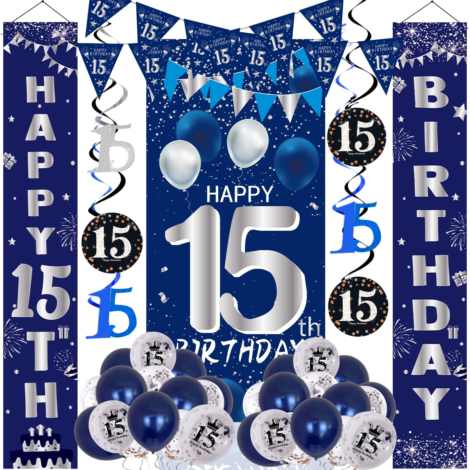 Birthday Decorations for MMF7 Boys Girls, Navy Blue Birthday Party ...