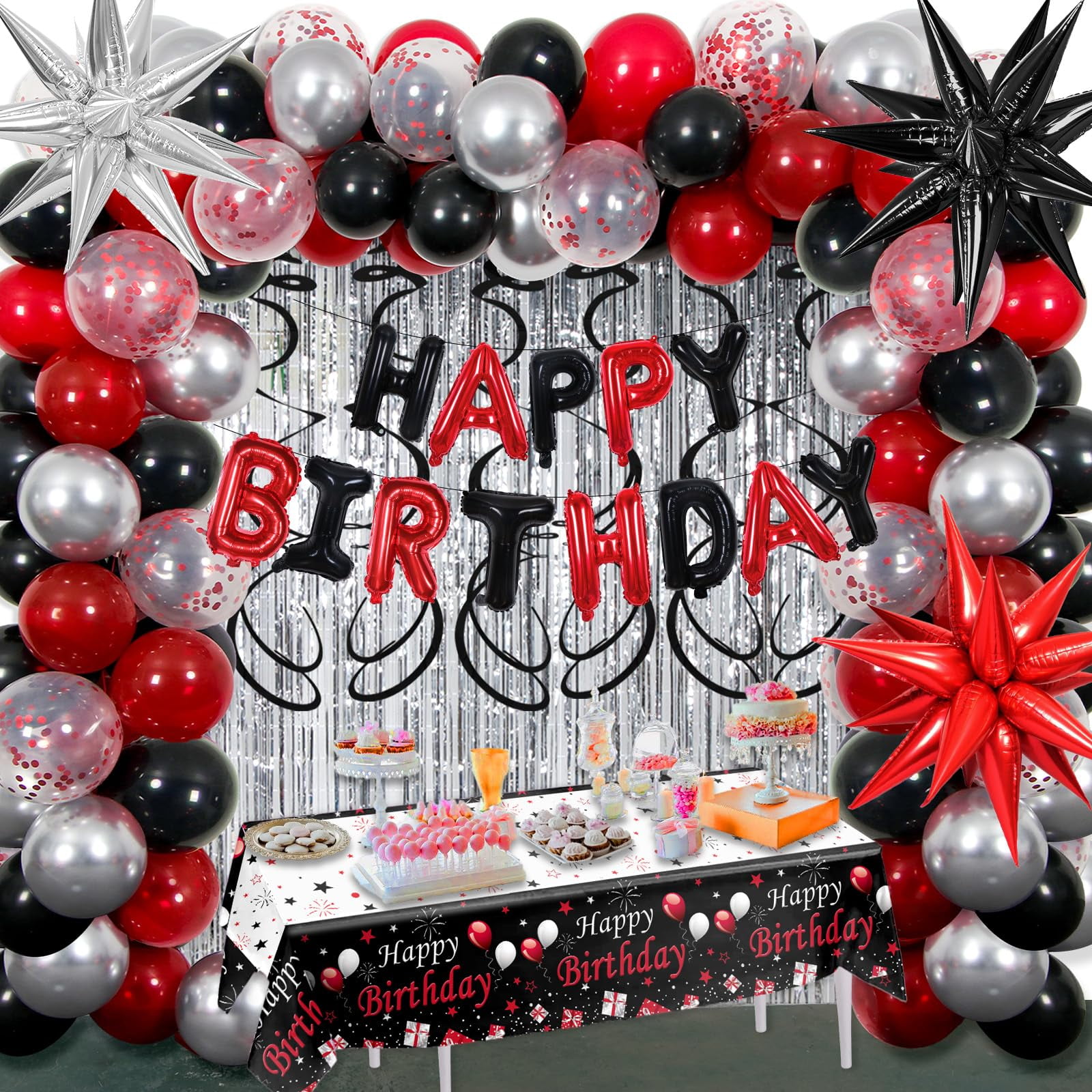 Birthday Decorations for Men Women AIS1 Boys Girls, Black and Silver ...