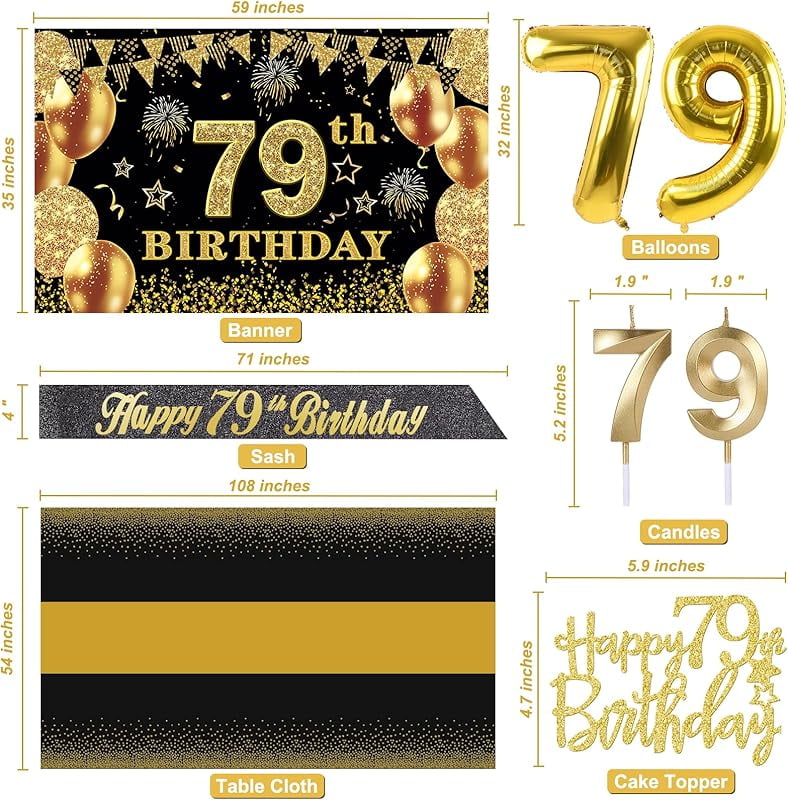 Birthday Decorations Men Women with 79th Birthday Banner, Black and ...