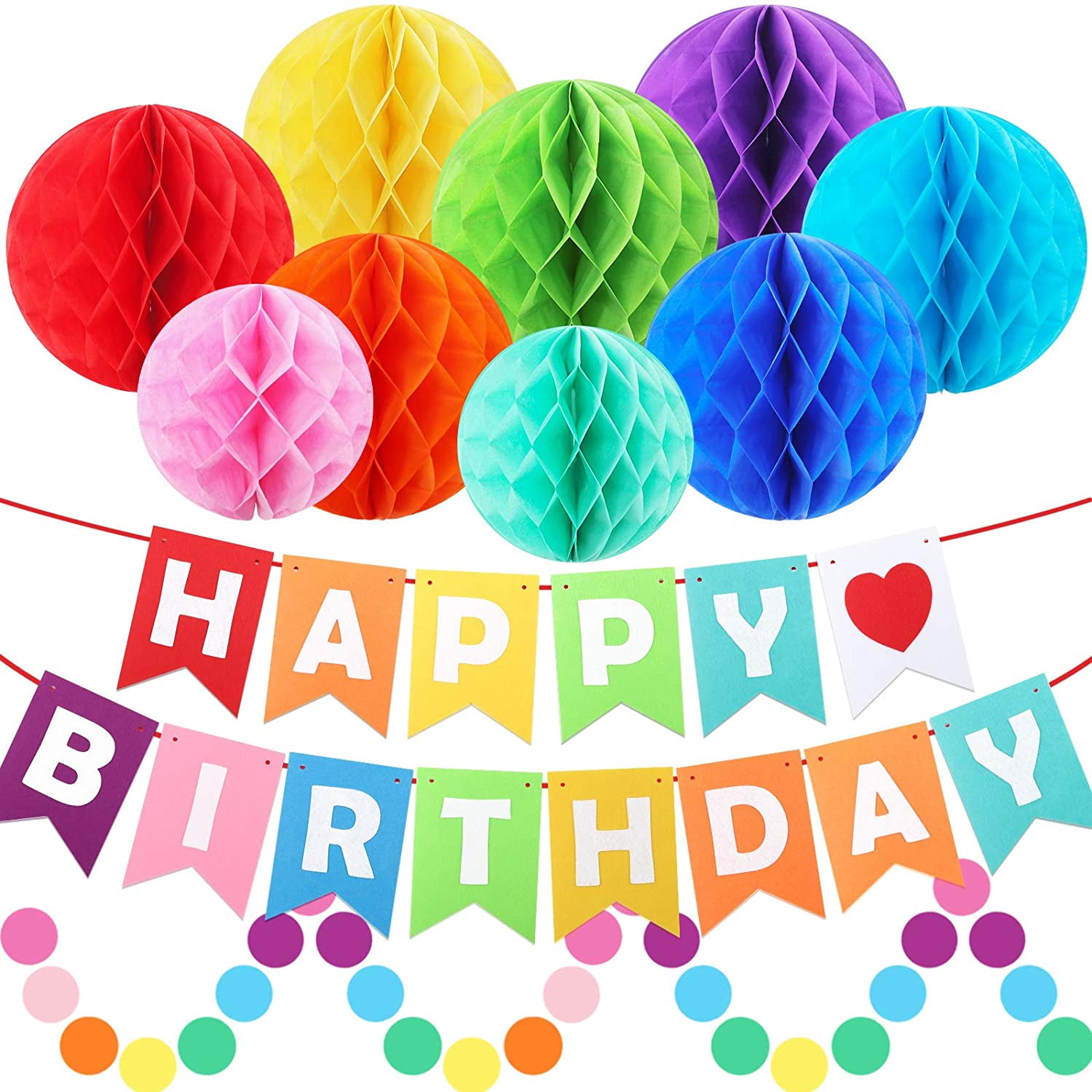 Birthday Decorations, Rainbow Birthday Party Poms Decorations for Women ...