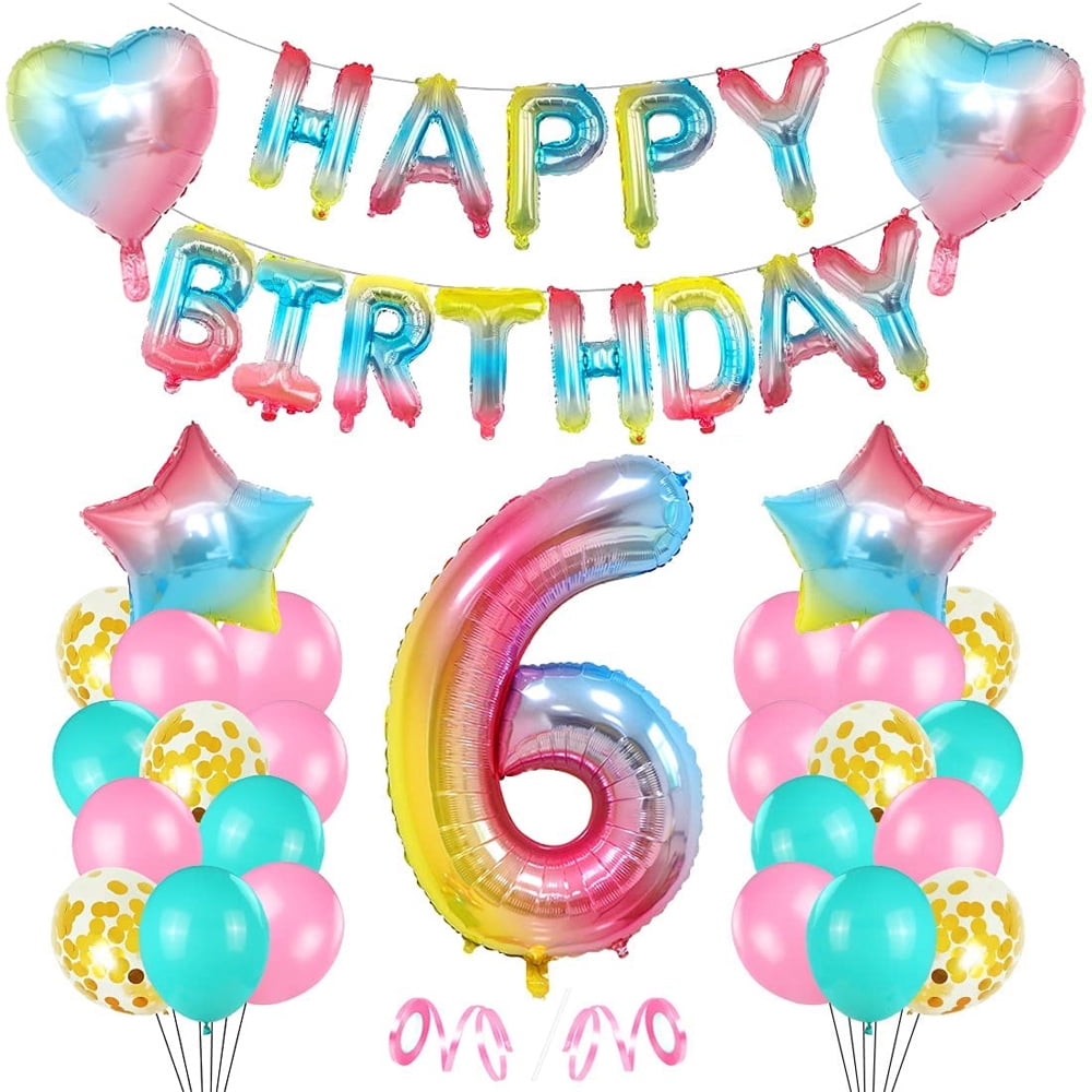 Birthday Decorations, Rainbow Gradient Colorful Number Foil Helium ...