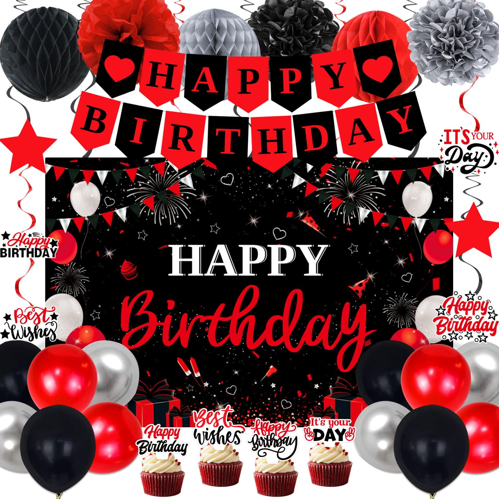 Birthday Decorations Red Black, Happy Birthday KKS1 Party Decorations ...