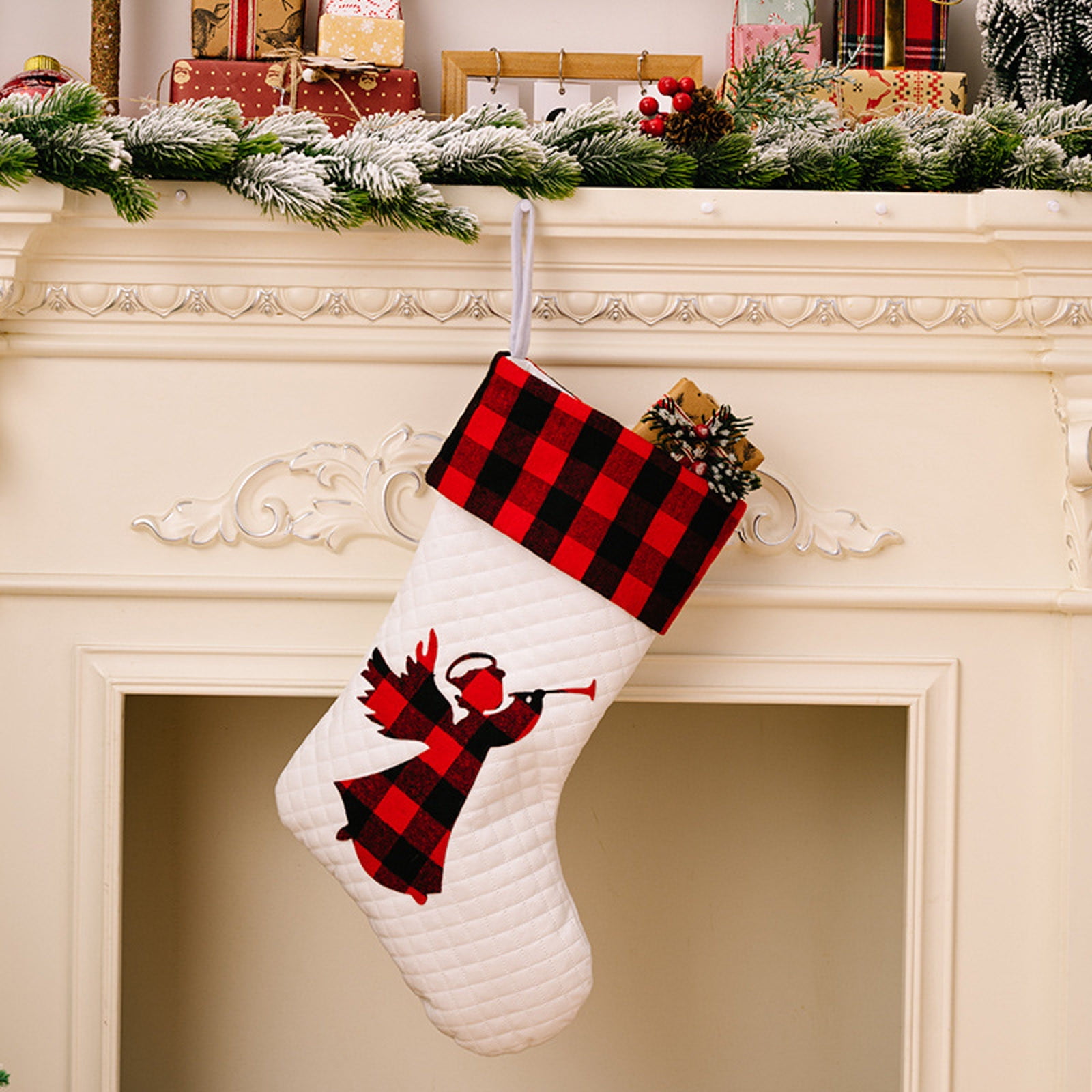 Birthday Decorations White Christmas Stocking Hanging Red And Black ...