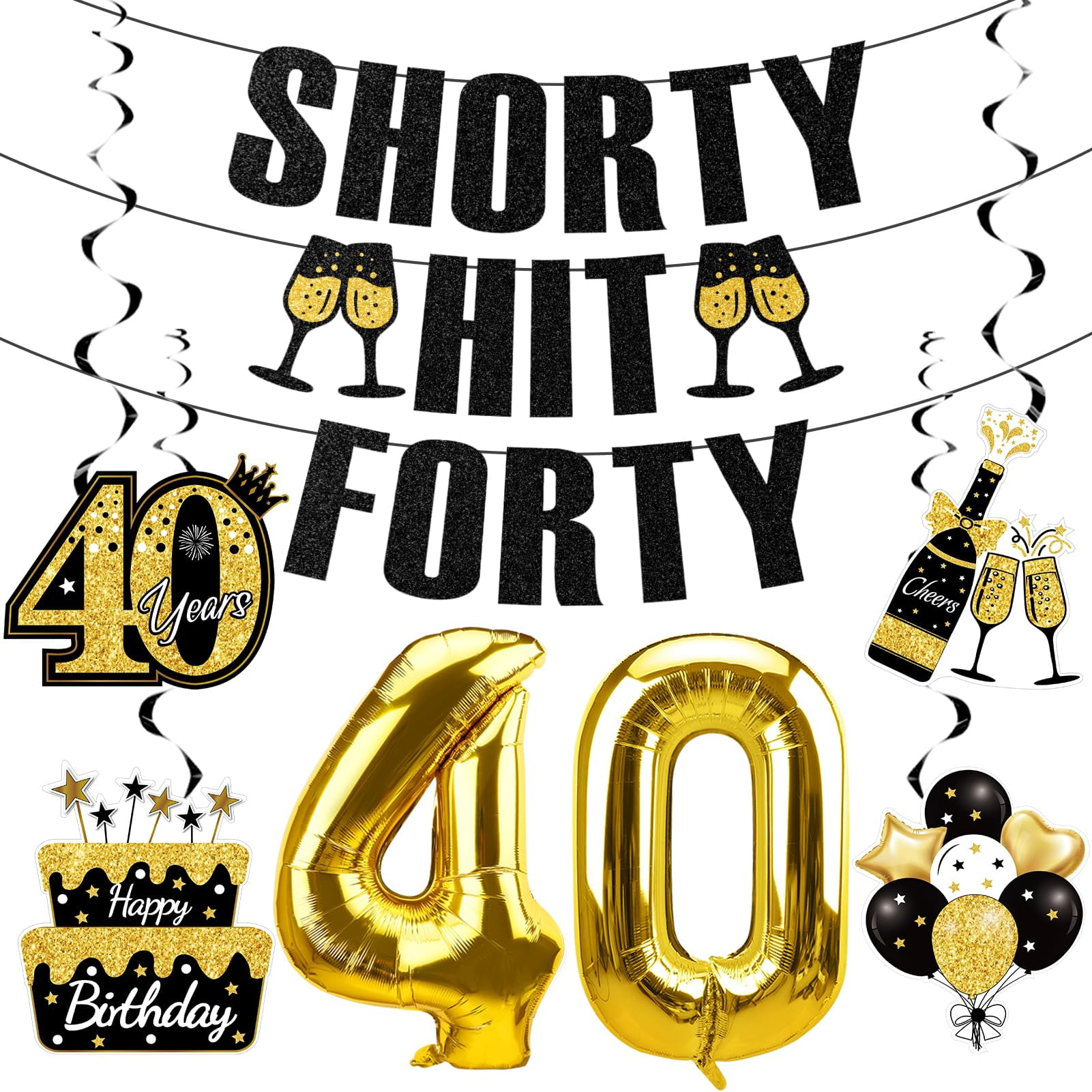 Birthday Decorations for Women, Black SMRGold Happy Birthday Banner Pre ...