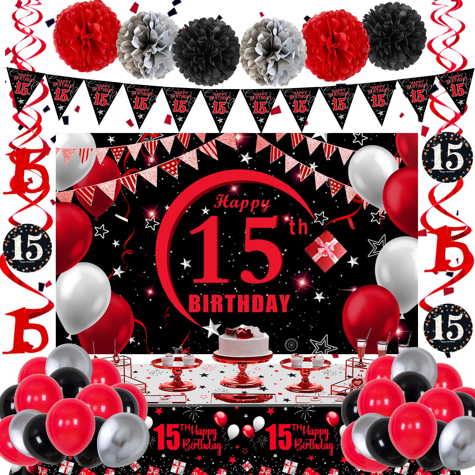 Birthday DecorationsTRDN for Boys Girls Red and Black, Birthday ...