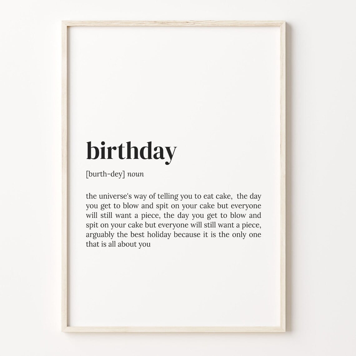 Birthday Definition Print, Quote Wall Art Poster Unframed Paper Print ...