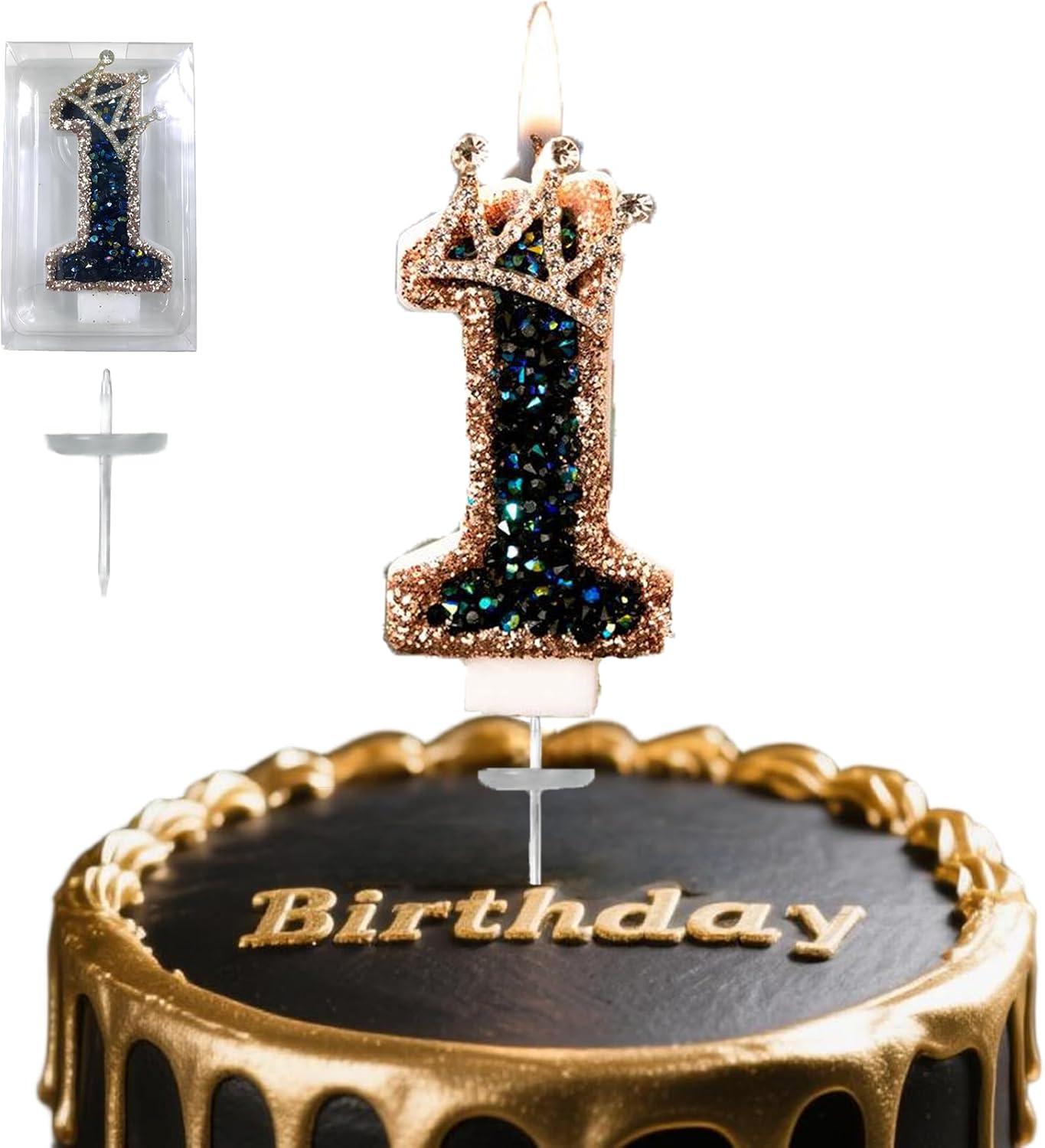Birthday Digital Candles, Black and Gold Crown No. 1 Birthday Candles ...