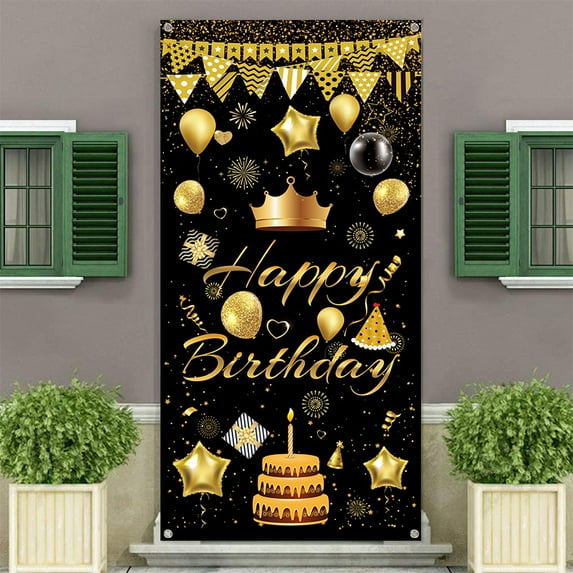 Birthday Door Cover 71x35 Inch Black Gold Birthday Banner for Party ...