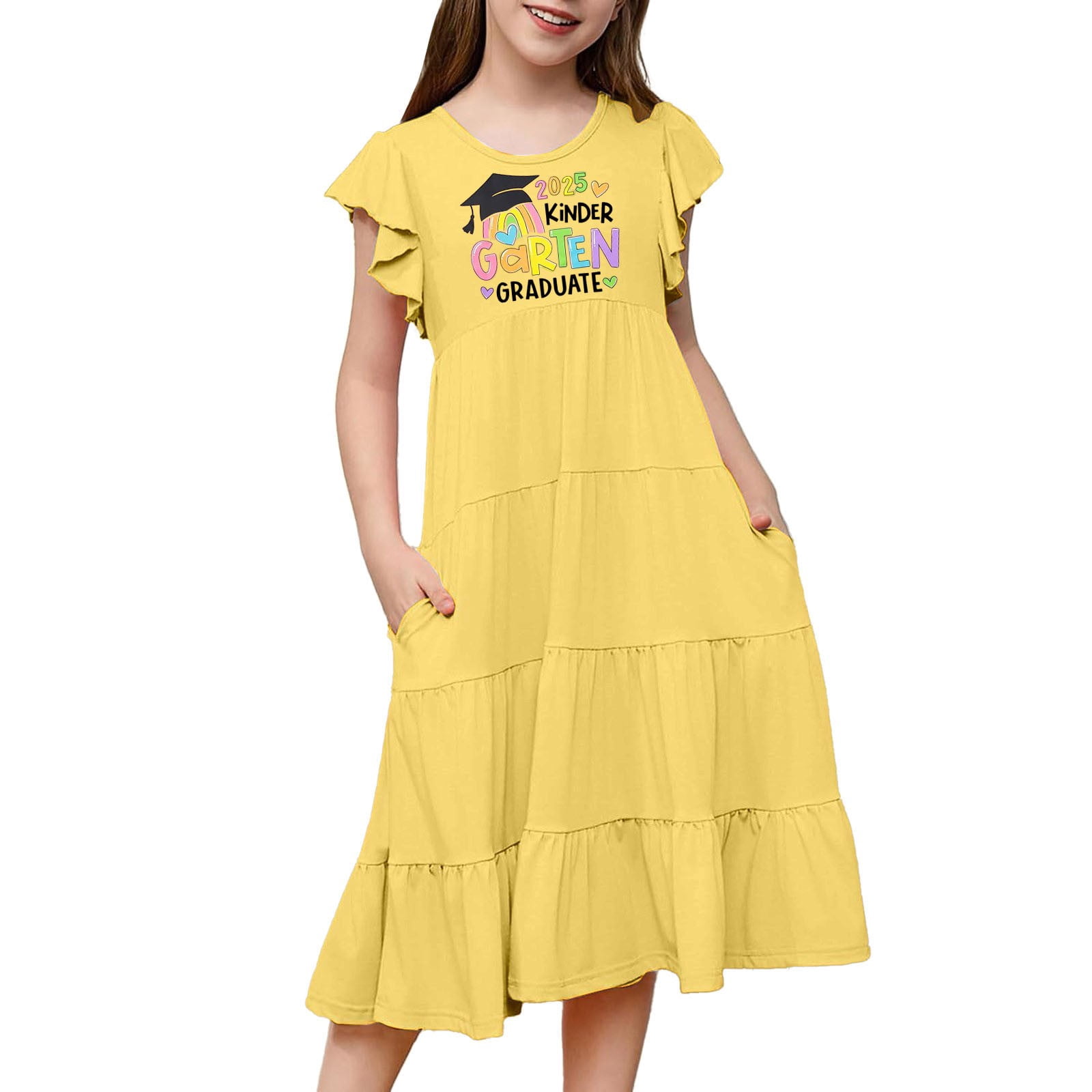 Birthday Dress 12-13 Years Yellow Girls' Sleeveless Casual Dress with ...