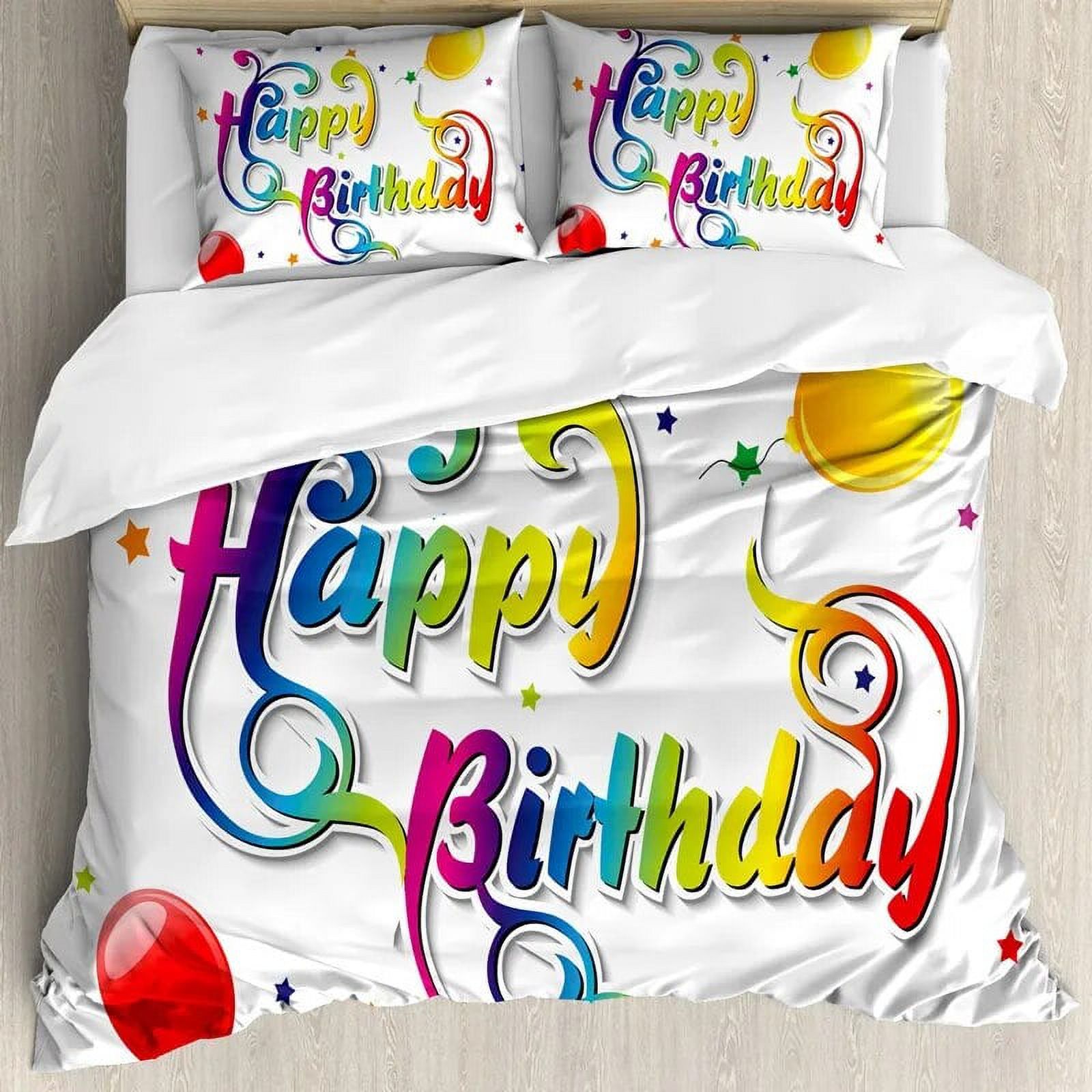 Birthday Duvet Cover Set Happy Birthday Words With Floral Swirled ...