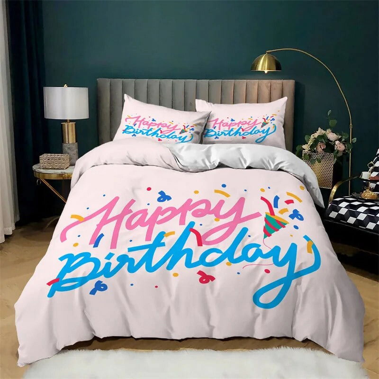 Birthday Duvet Cover Set Happy Birthday Words With Floral Swirled ...