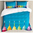 Birthday Duvet Cover Set Queen Size, Cupcakes in Rainbow Colors with ...