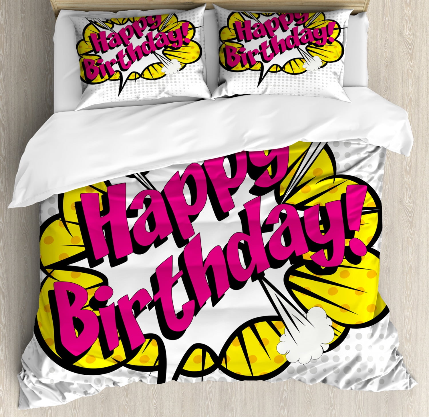 Birthday Duvet Cover Set Queen Size, Pop Art Comic Book Style Design ...