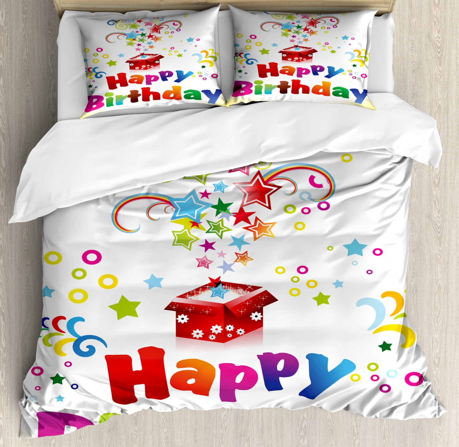 Birthday Duvet Cover Set Queen Size, Stars Swirls Spirals and Circles ...