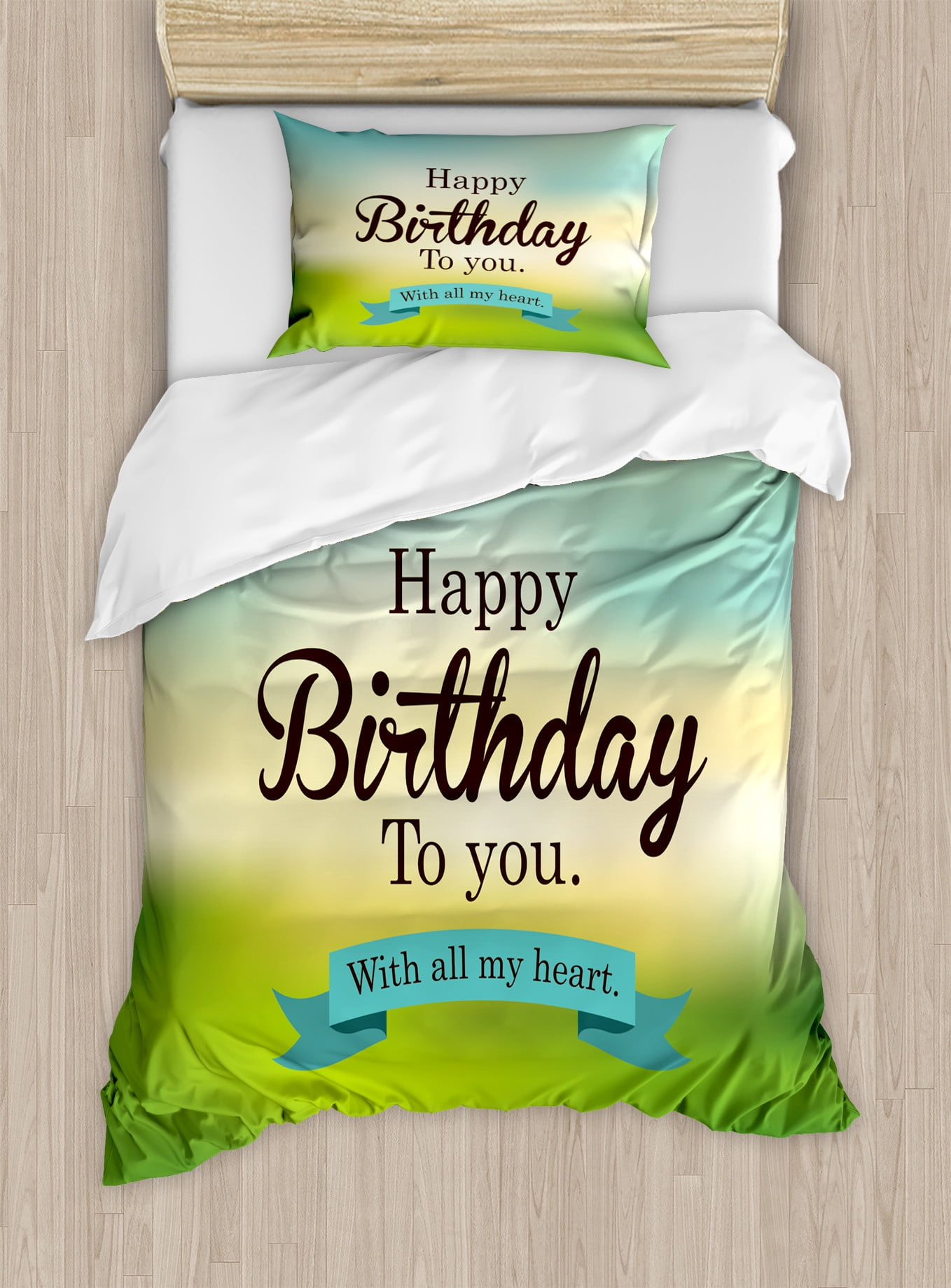 Birthday Duvet Cover Set, Sincere Greeting Message on a Blurred ...