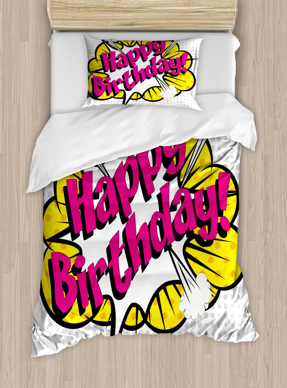 Birthday Duvet Cover Set Twin Size, Pop Art Comic Book Style Design ...