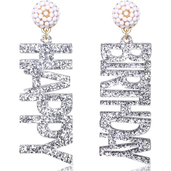 Birthday Earrings Beaded Glitter HAPPY BIRTHDAY Letter Drop Dangle ...