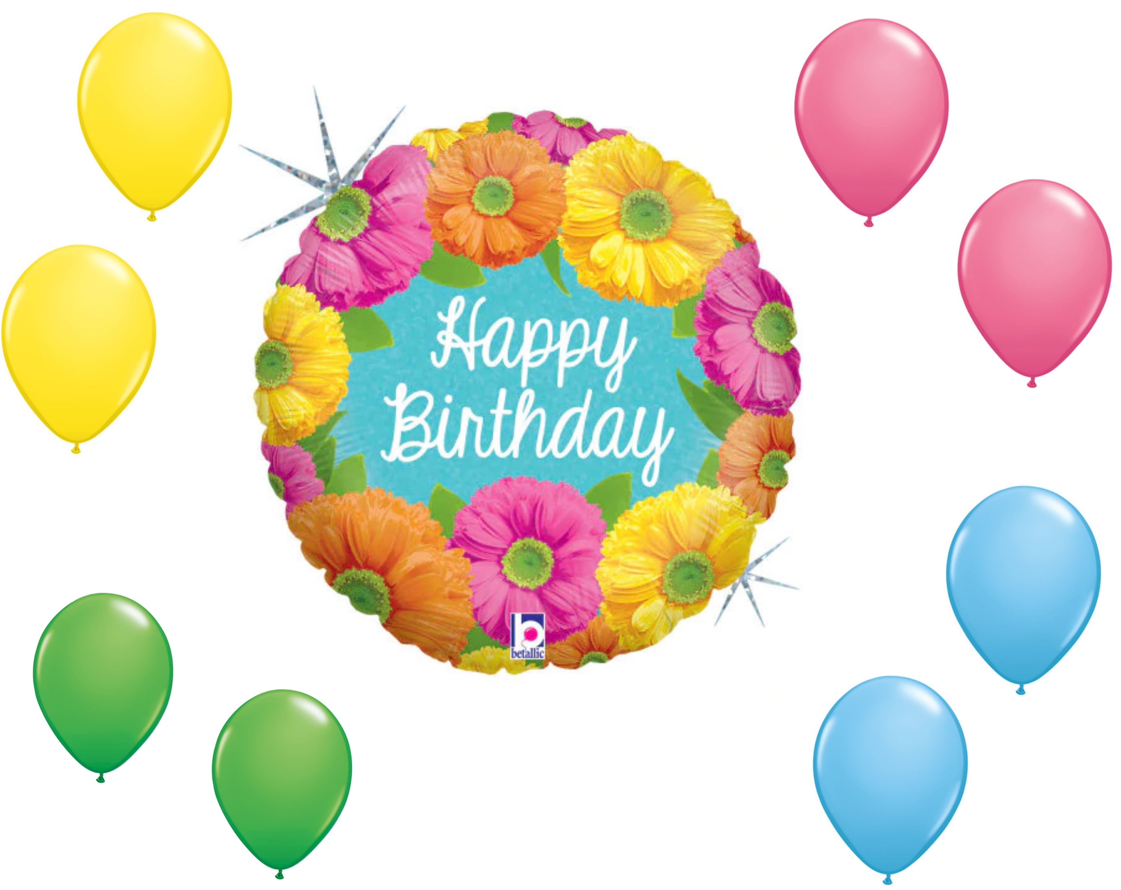 Birthday Flower Theme Balloon Set, 18inch BRIGHT BIRTHDAY BLOOMS and 8x ...