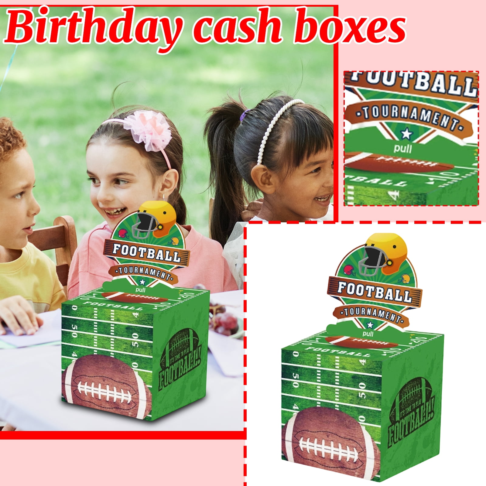 Birthday Football Party Cake Money Pull Box 4.7in Surprise Cash Gift ...
