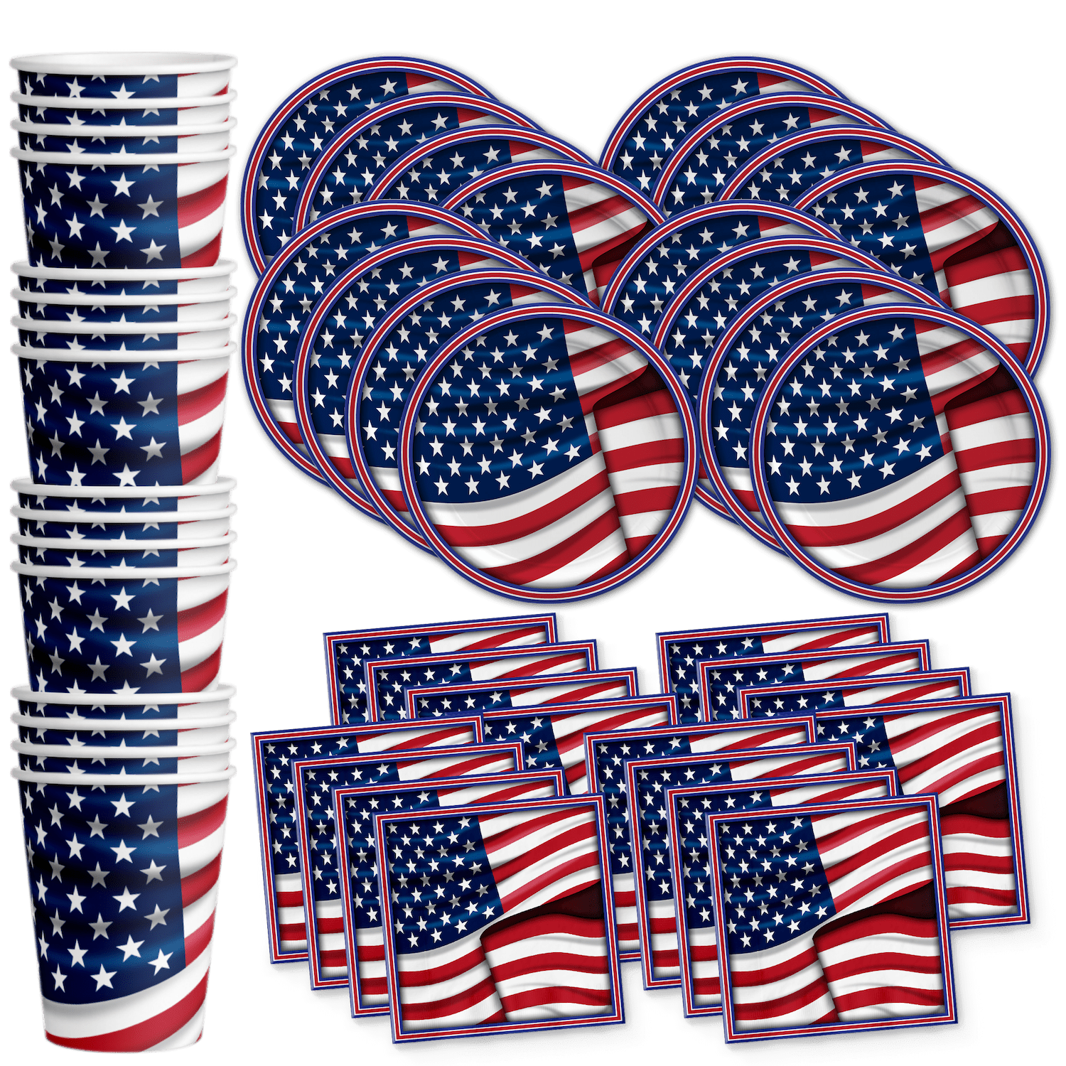 Patriotic Party Supplies Set: USA Independence Day Tableware Kit for 16 ...