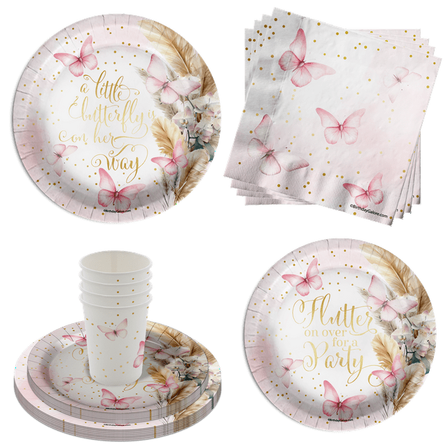 Birthday Galore Butterfly Baby Girl Shower Party Supplies Tableware Set ...
