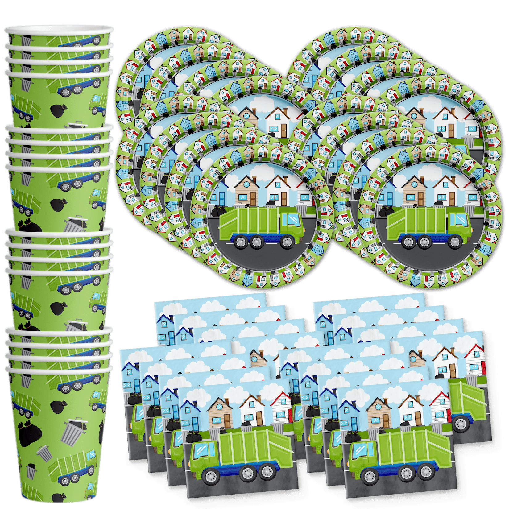 Garbage Truck Party Decor - Green Theme Set - Plates, Napkins, Cups ...
