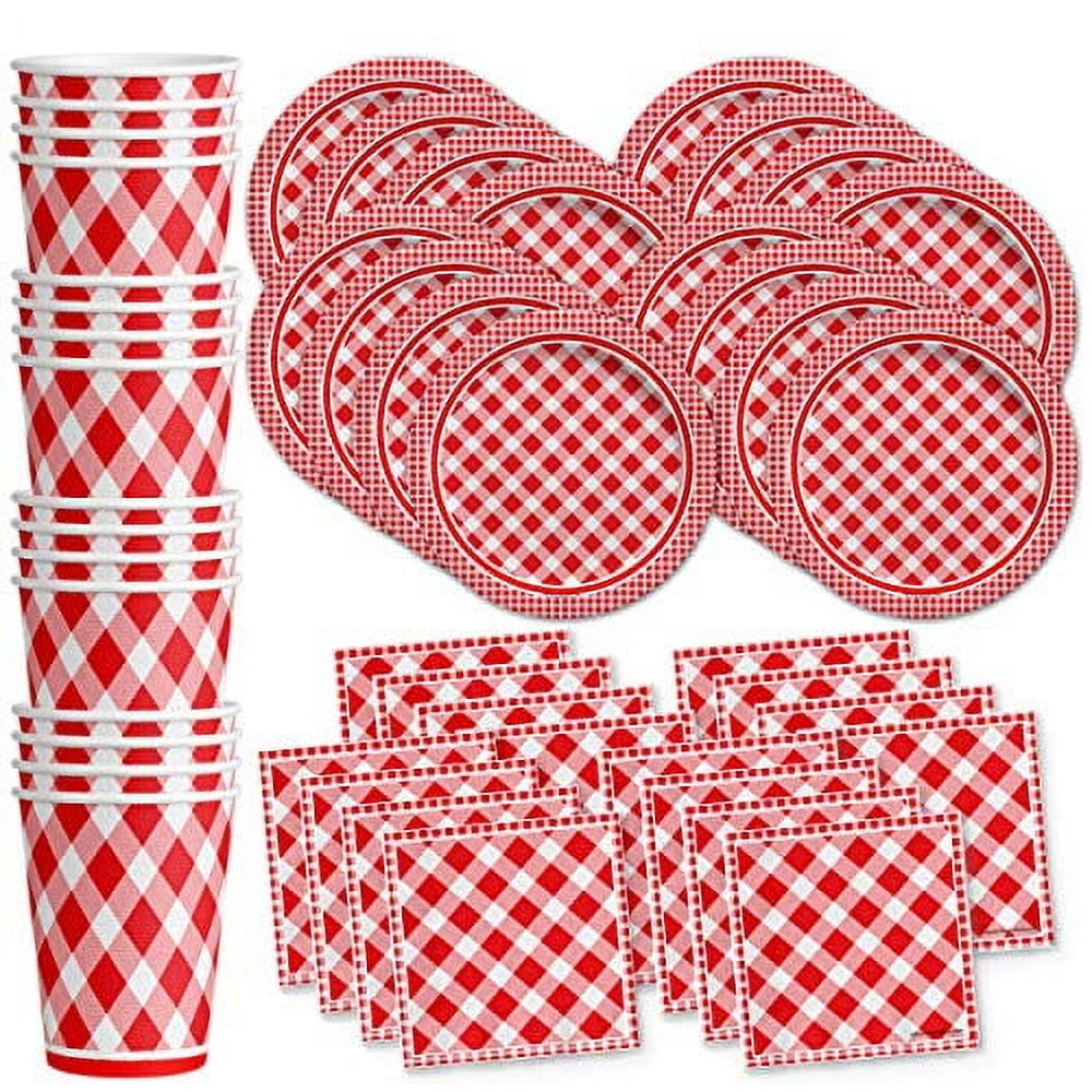 Birthday Galore Plates Cups Napkins Red Gingham Party Supply Set ...