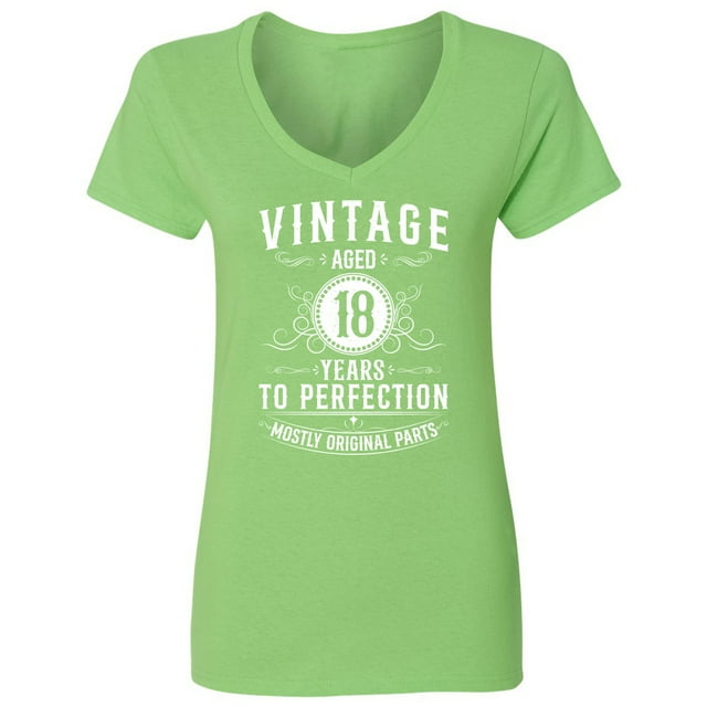 Birthday T 18 Years Of Perfection Original Parts Ladies V Neck
