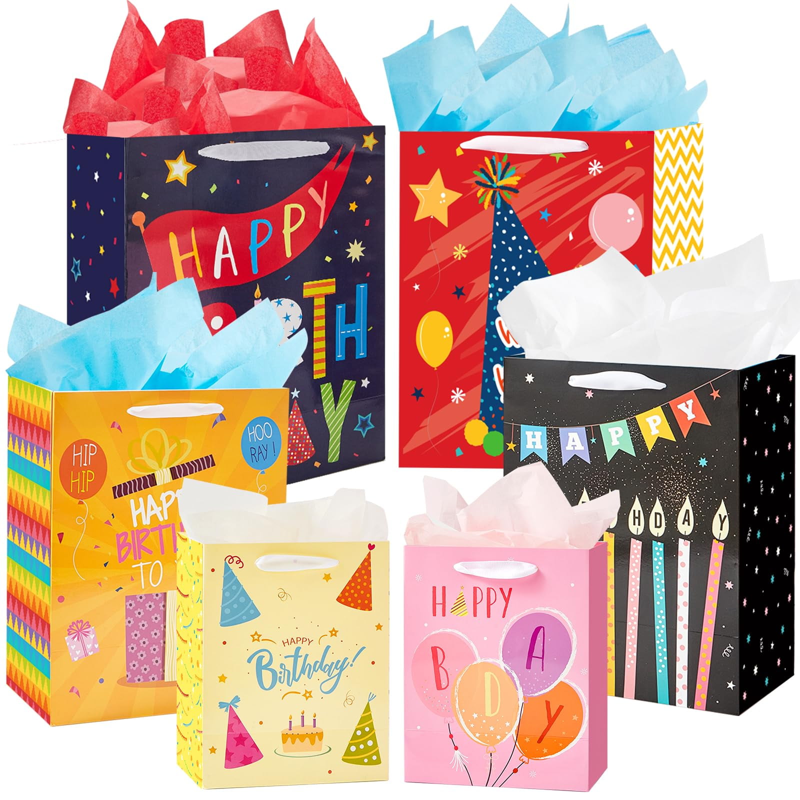 Birthday Gift Bags Assorted DEF29 Size with Ribbon Handles and Tissue ...