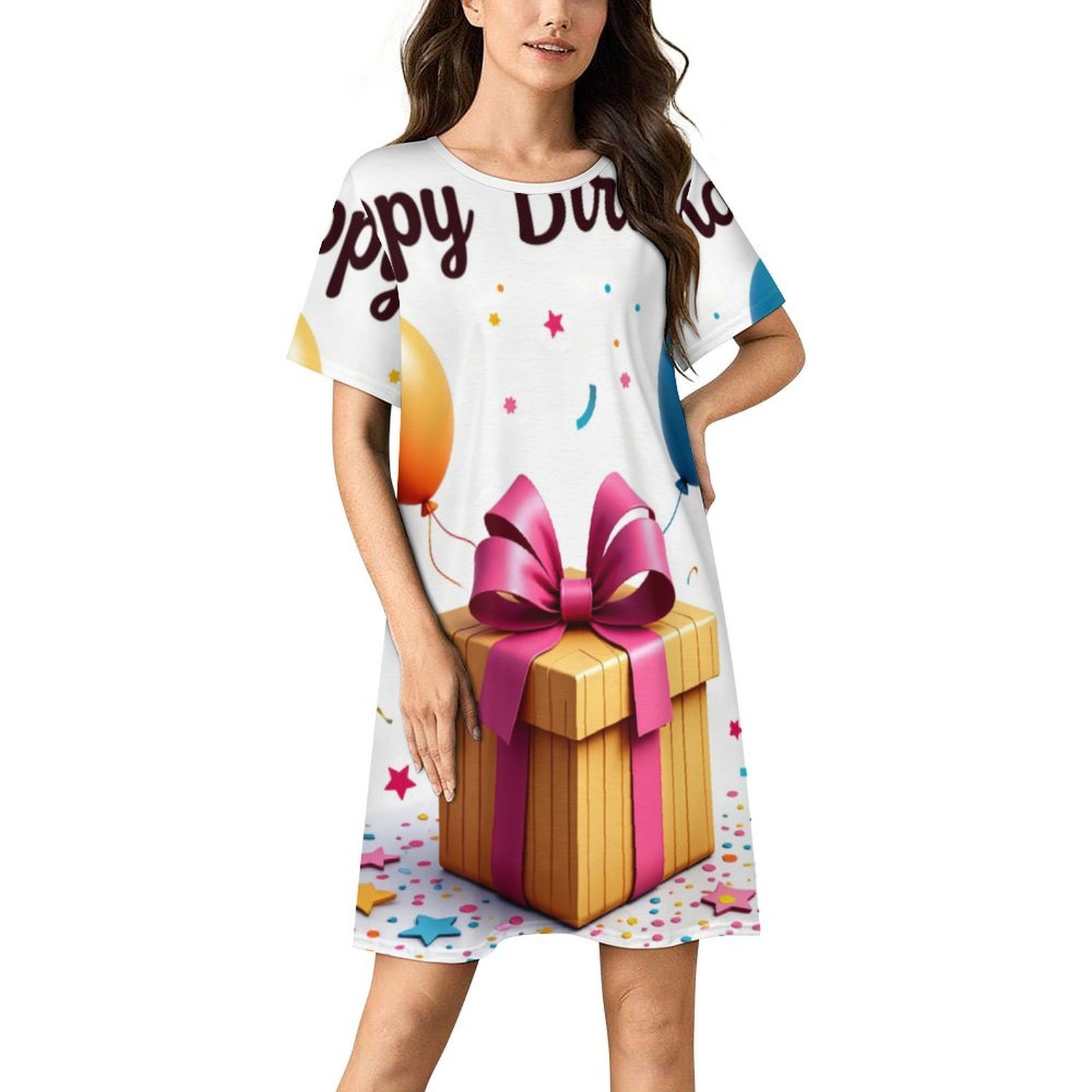 Birthday Gift Balloons And Confetti Women Nightgown Sleepwear Short ...