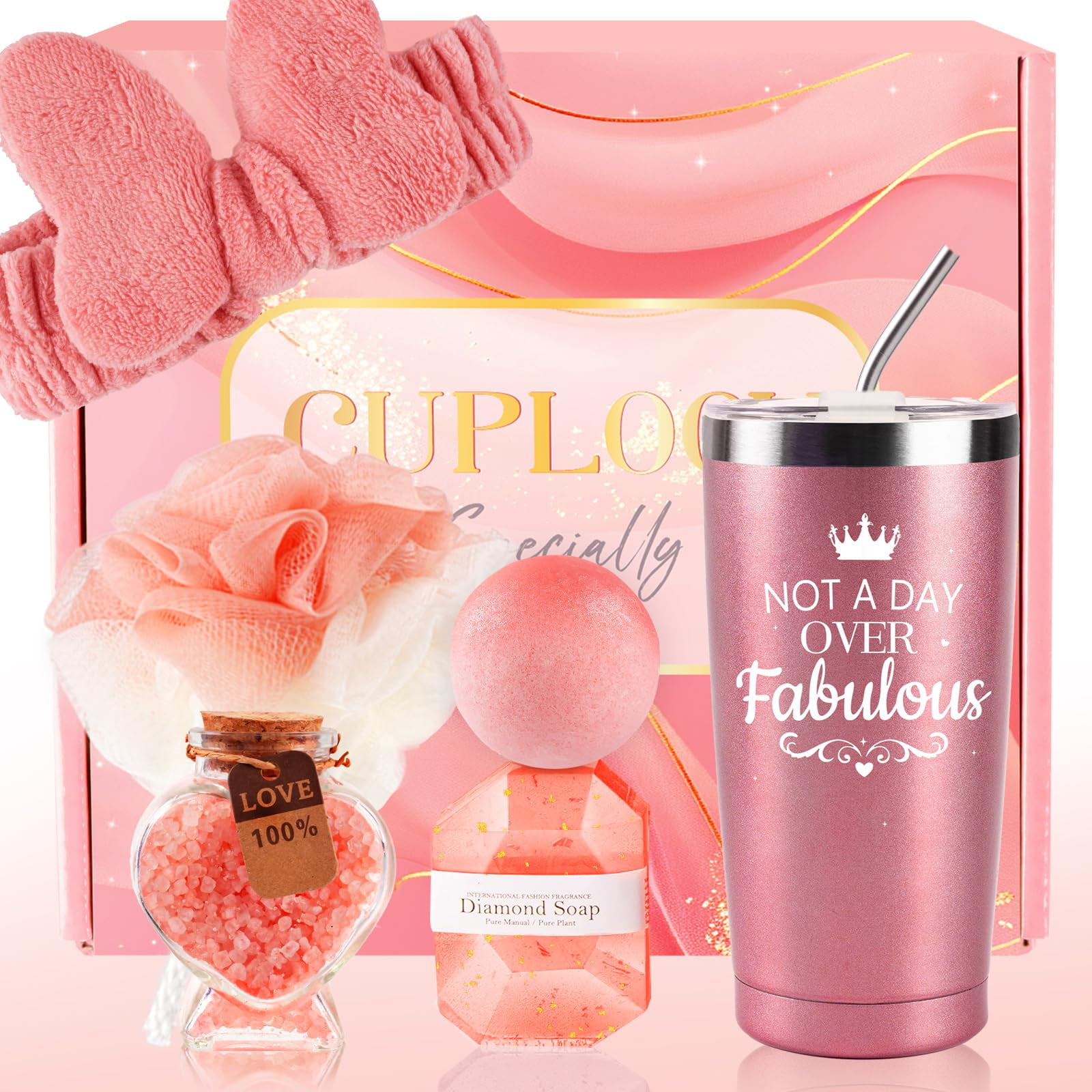 Birthday Gift Basket for TGF4 Women Pink Relaxing Spa Self Care Bath ...