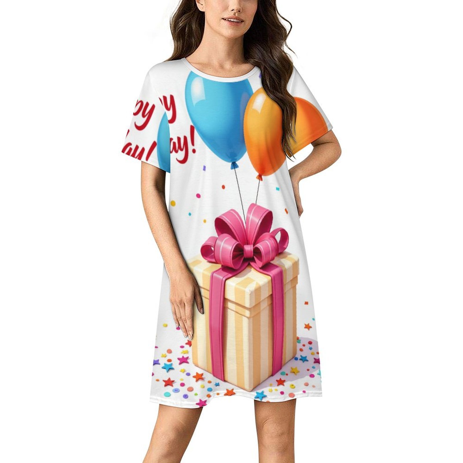 Birthday Gift with Balloons And Confetti Women Nightgown Sleepwear ...