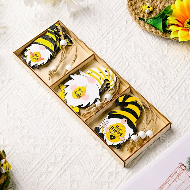 Birthday Gifts Border Bee Festival Decorations Painted 3 Grid Wooden ...