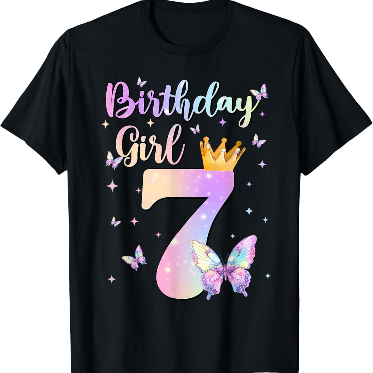 Birthday Girl 7 Year Old Butterfly Theme Party 7th Bday T-shtir ...