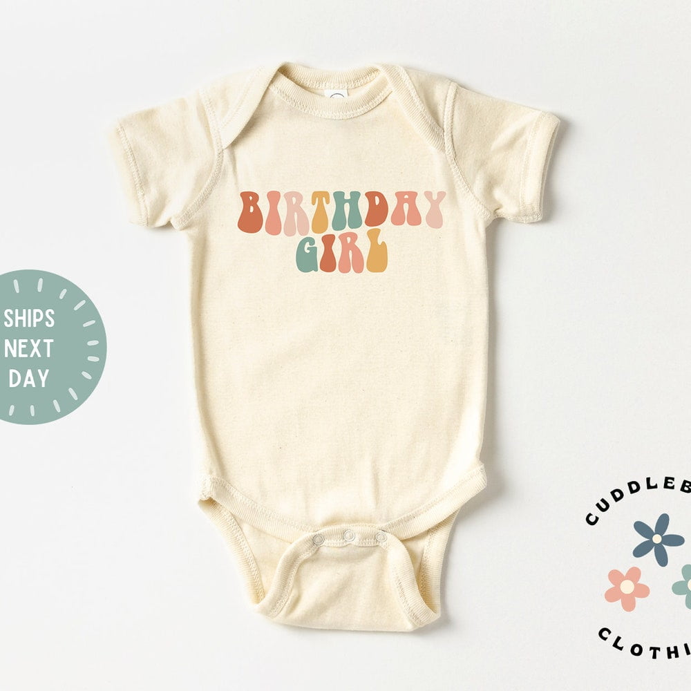 Birthday Girl , Cute Retro Birthday Bodysuit, Girls Rainbow Colored ...