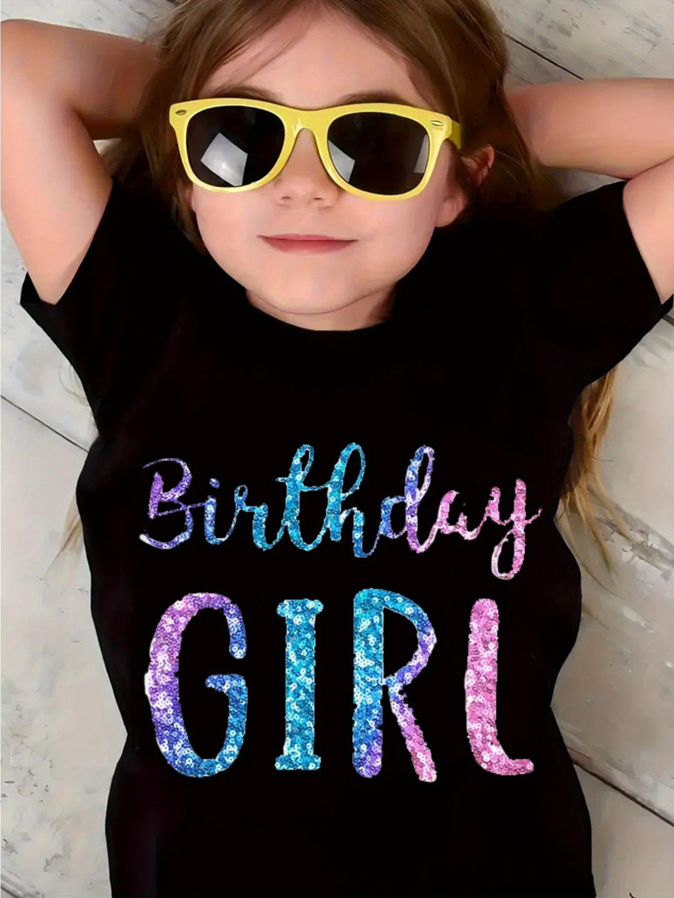 Birthday Girl" Glittery Letter Print Tee - Soft & Breathable Short ...