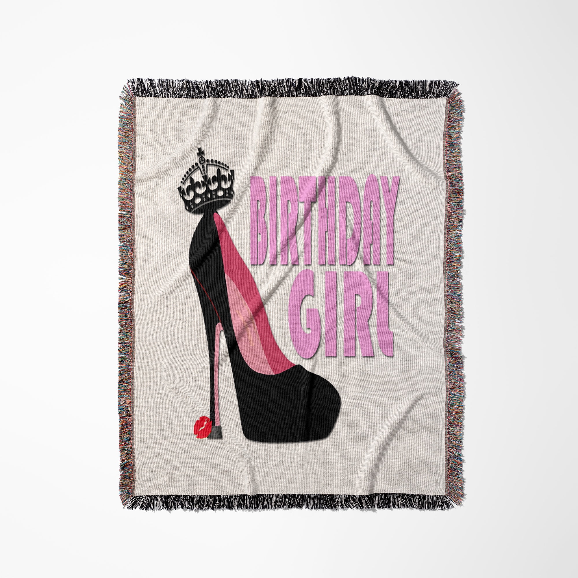 Birthday Girl. High Heel Shoe. Crown. Red Lips., Woven Blanket ...
