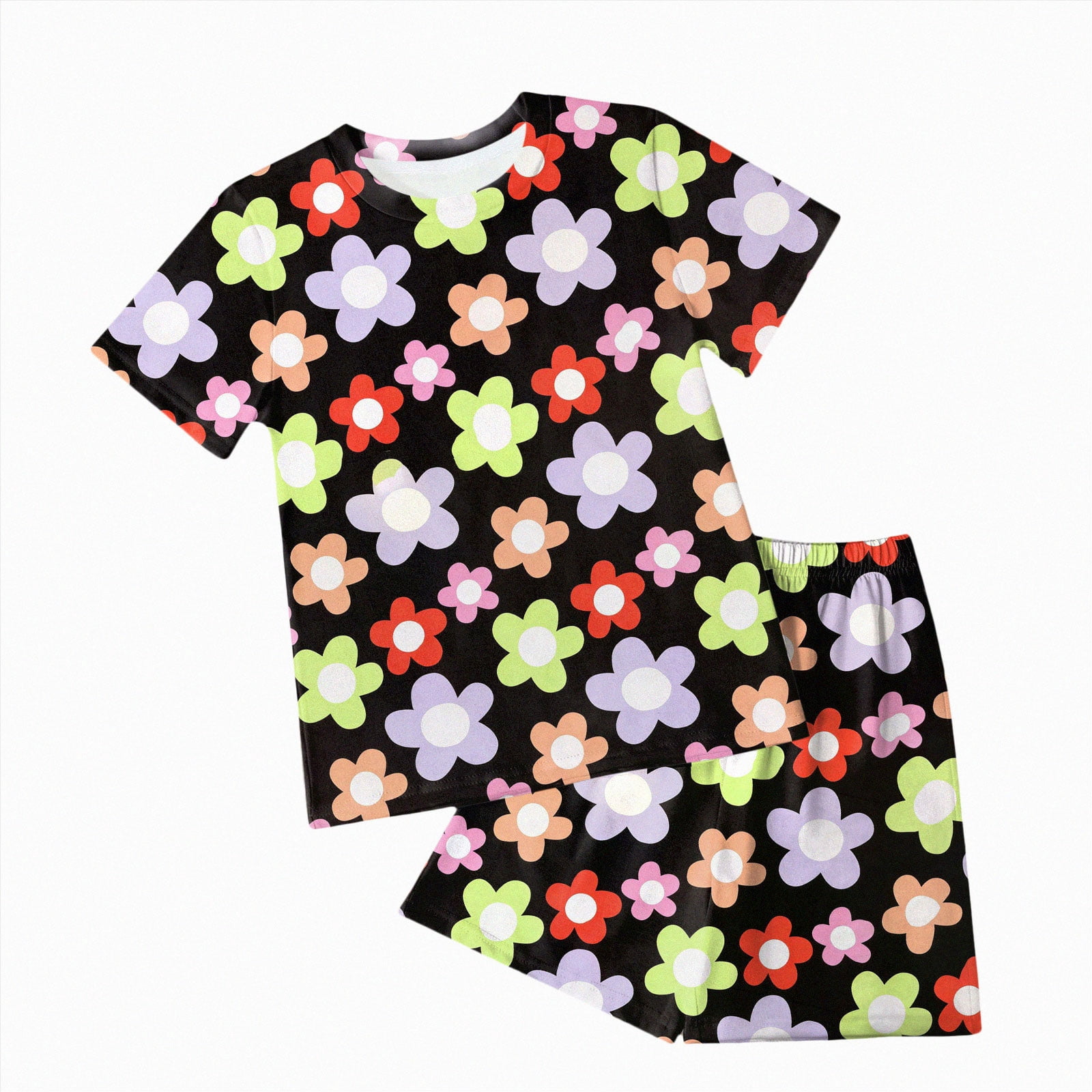 Birthday Girl Outfit Little Girl Casual Set Cute Floral Print Short ...
