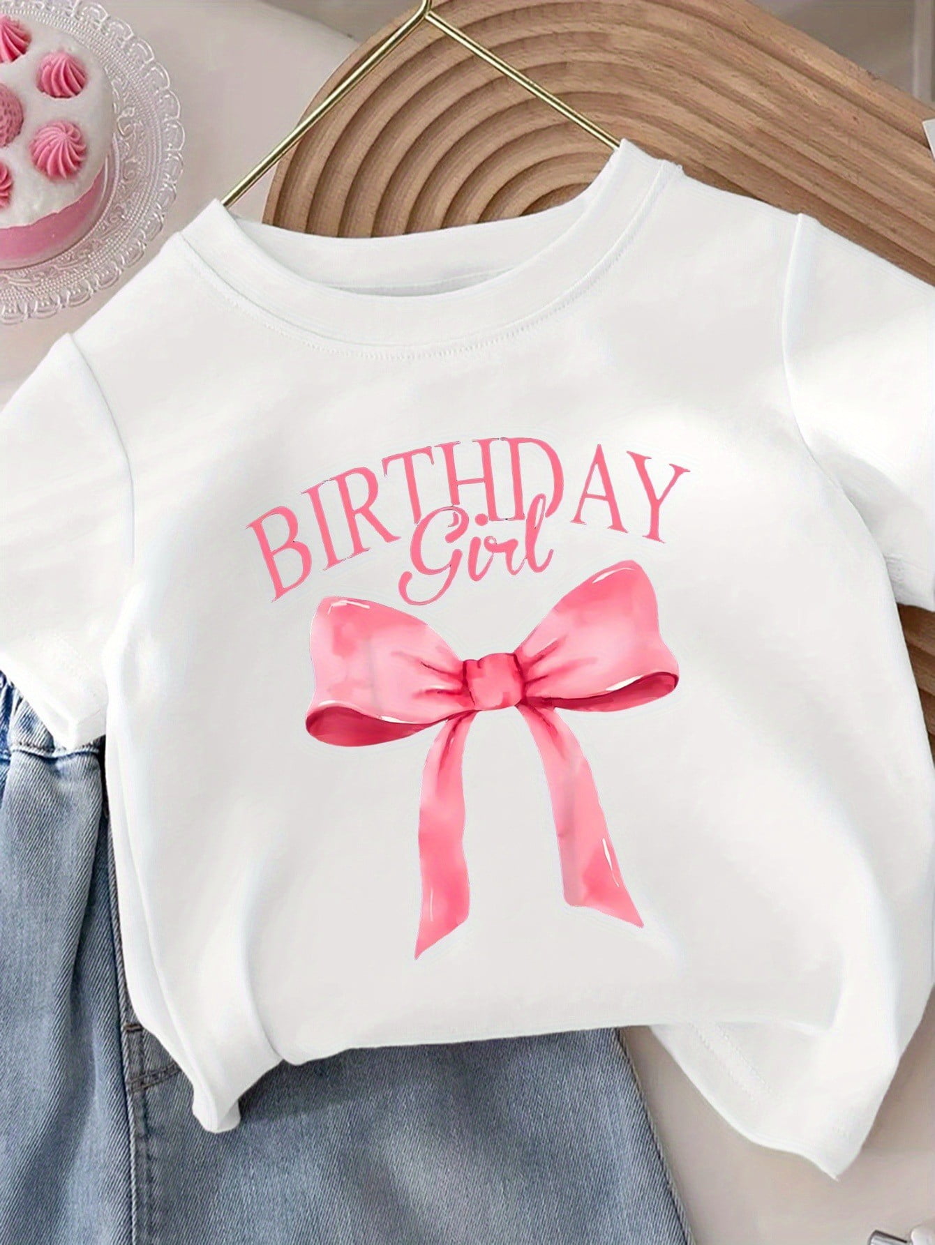 Birthday Girl" Pink Bow Print Cotton Tee for Girls - Soft & Comfortable ...