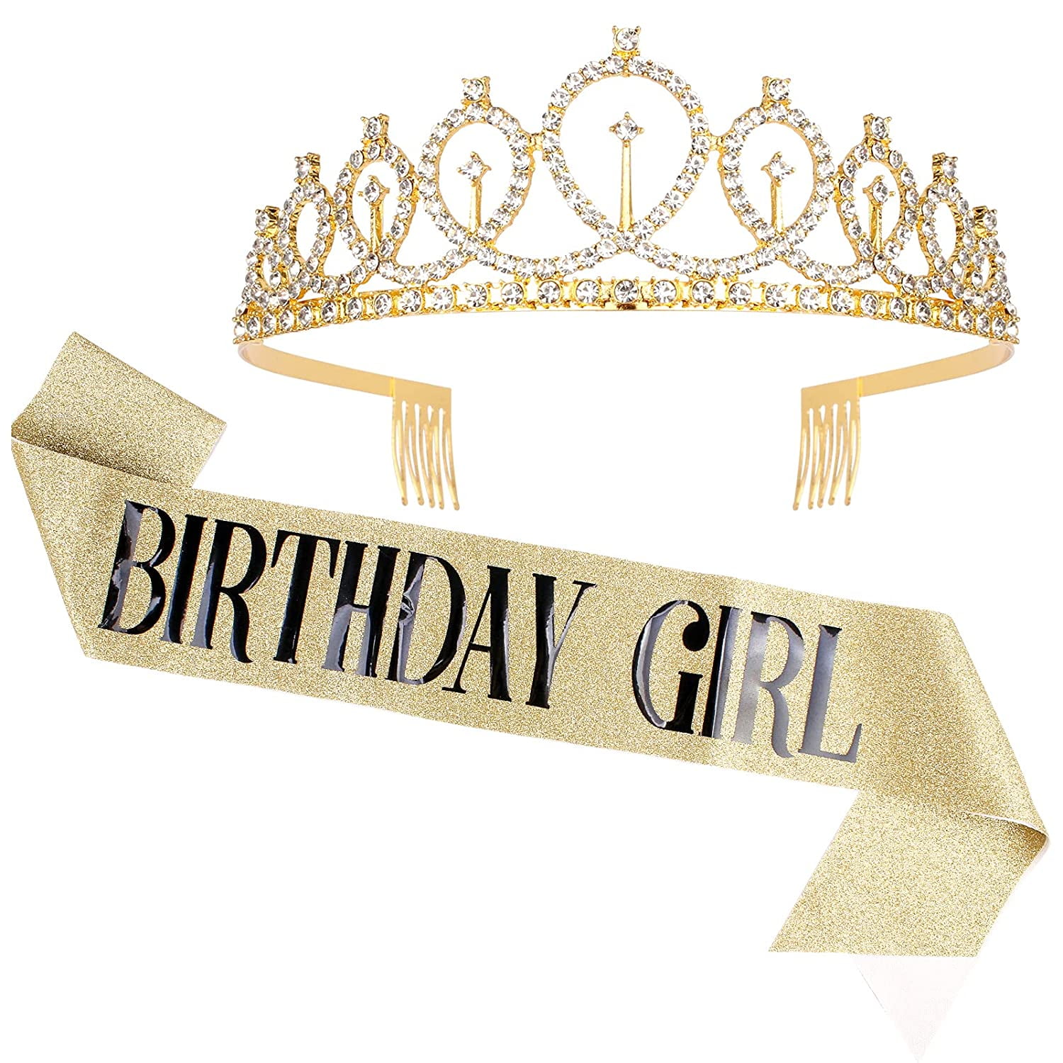 Birthday Girl Sash & Rhinestone Tiara Kit - Gold Glitter Birthday Gifts Birthday Sash for Women ...