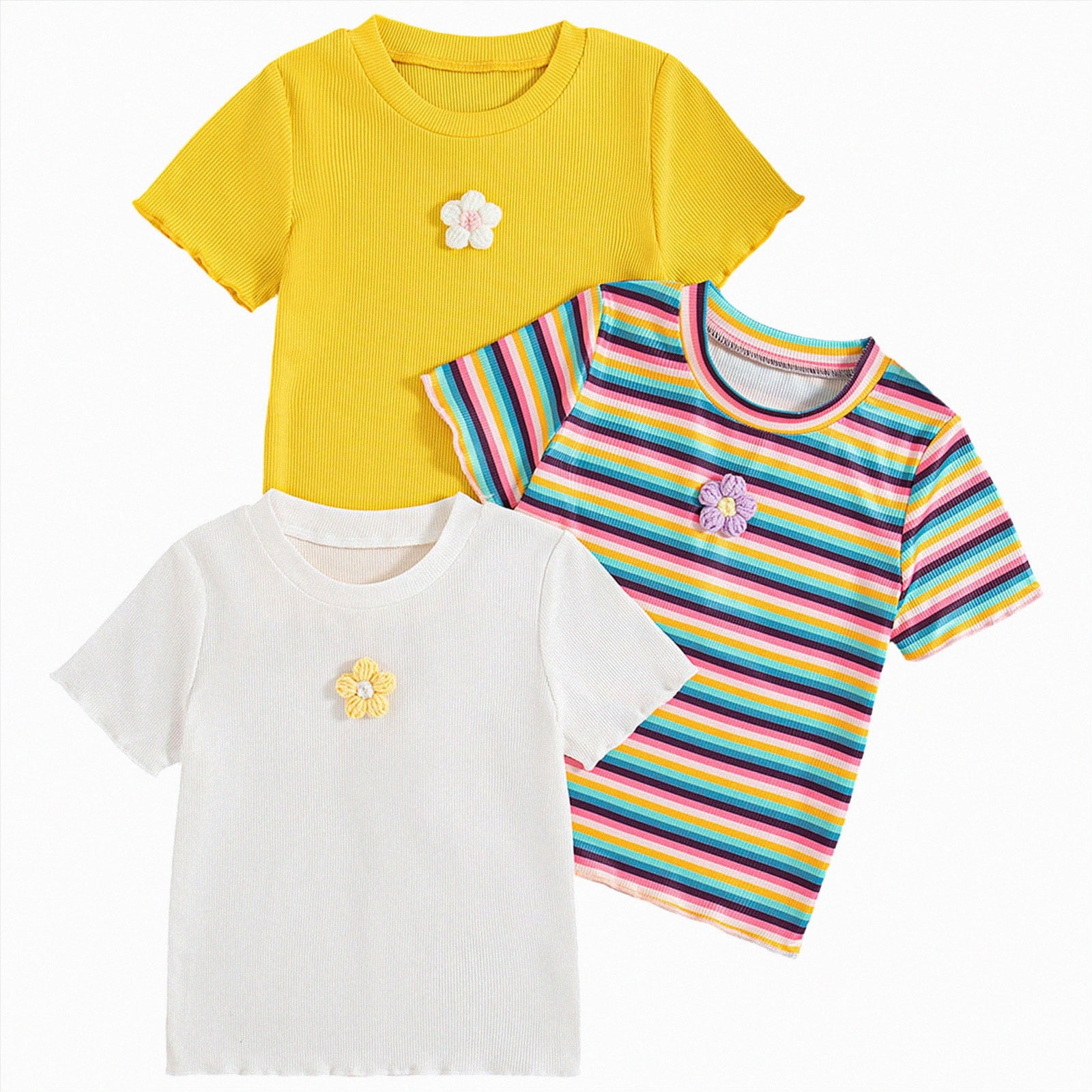 Birthday Girl Shirt 3 Pack Short Sleeve Floral Embroidered knitted Face ...