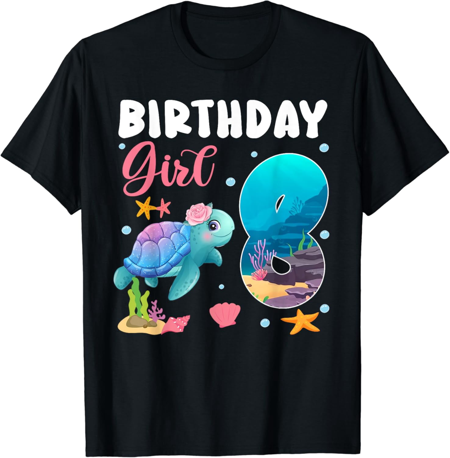 Birthday Girls 8Th Sea Turtle 8 Year Old Ocean Aquarium T Shirt ...