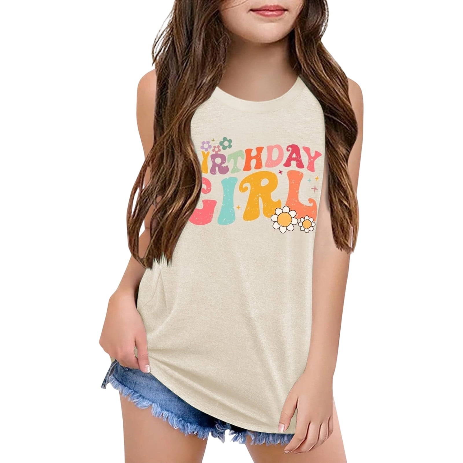 Birthday Girls Sleeveless Tank Top, Kids Casual Crew Neck Graphic Vest ...