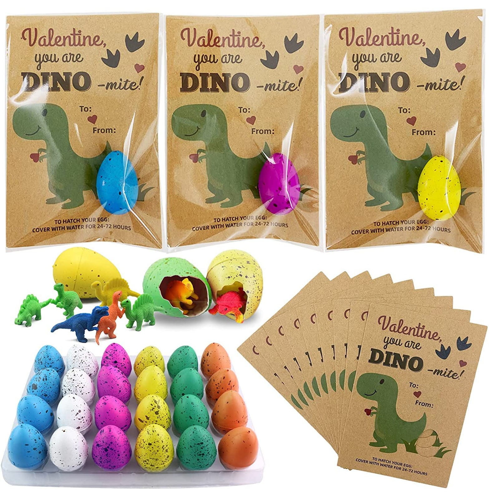 Birthday Greeting Card,24 Packs Valentines Cards With Dinosaur Egg ...