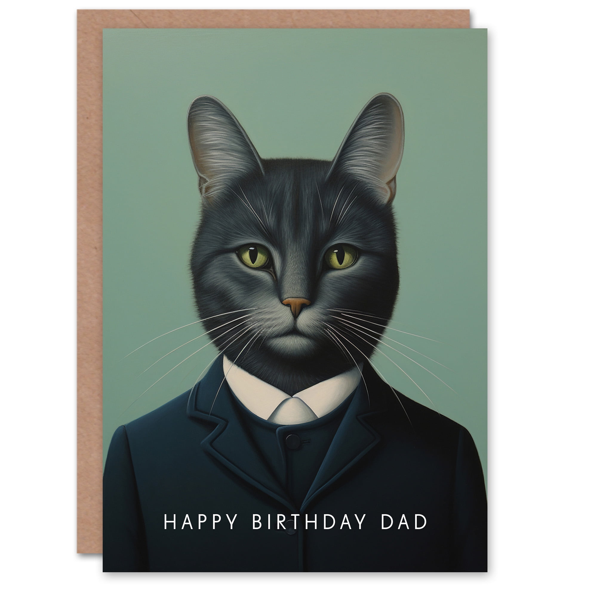 Birthday Greeting Card Green Suit Serious Cat Lover For Dad Father ...