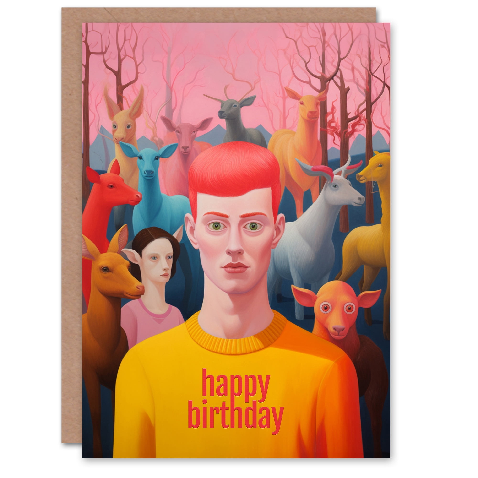 Birthday Greeting Card Weird Ginger Dream Surreal Animals For Him Her ...